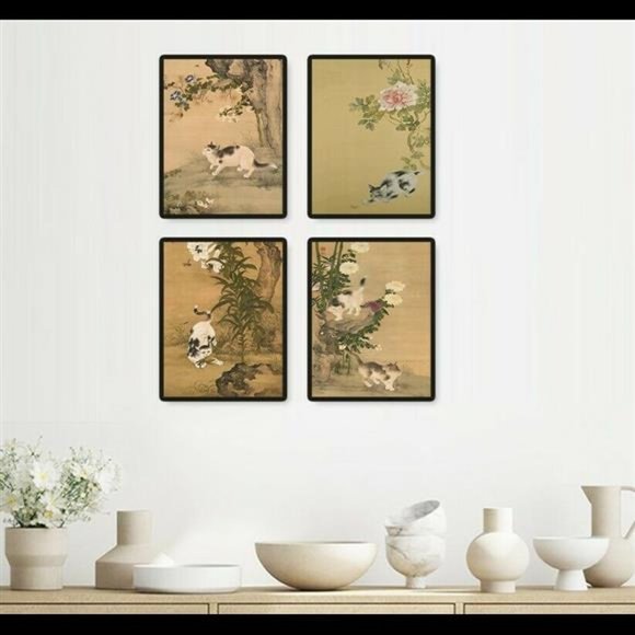 Art | Japan Japanese Kagayama Hakuho Cat Wall Art Decor Set Of 4 Print ...